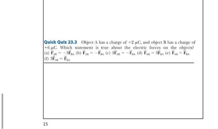 Solved Quick Quiz 23.3 Object A has a charge of +2μC, and | Chegg.com