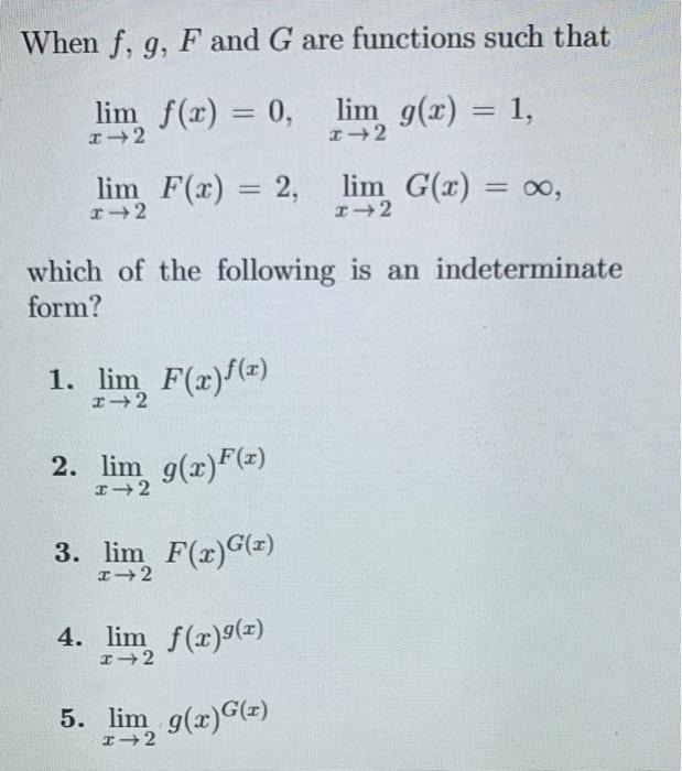 Solved When f, g, F and G are functions such that lim f(x) = | Chegg.com