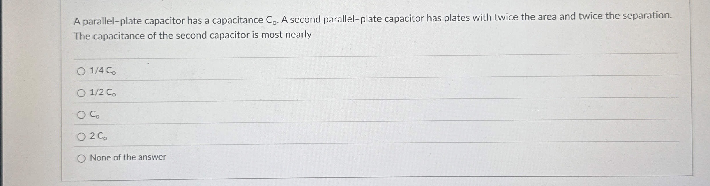 Solved A parallel-plate capacitor has a capacitance C0. ﻿A | Chegg.com