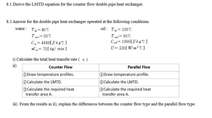 Solved 8.1 Derive the LMTD equation for the counter flow | Chegg.com