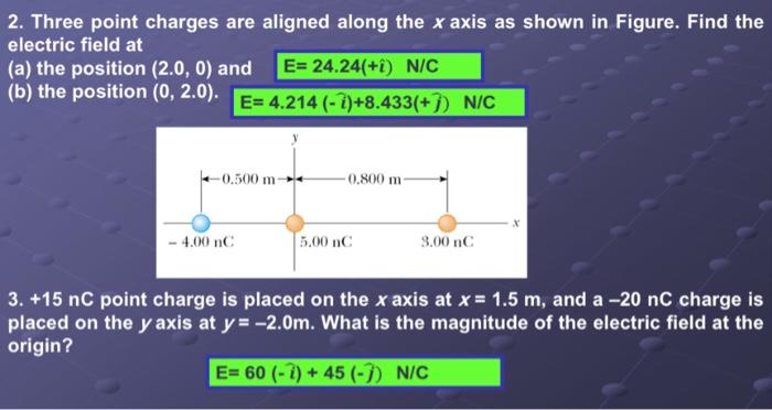 Solved 2. Three point charges are aligned along the x axis | Chegg.com
