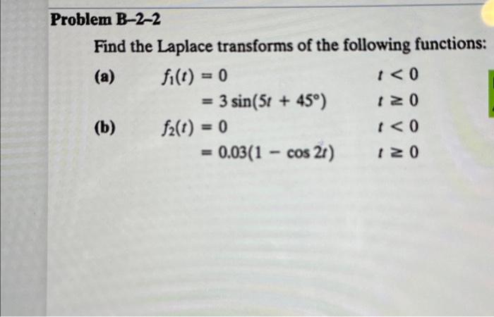 Solved Problem B-2-2 Find the Laplace transforms of the | Chegg.com Solved Problem B-2-2 Find the Laplace transforms of the | Chegg.com