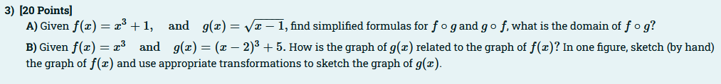 Solved A) Given f(x)=x3+1, and g(x)=x−1, find simplified | Chegg.com
