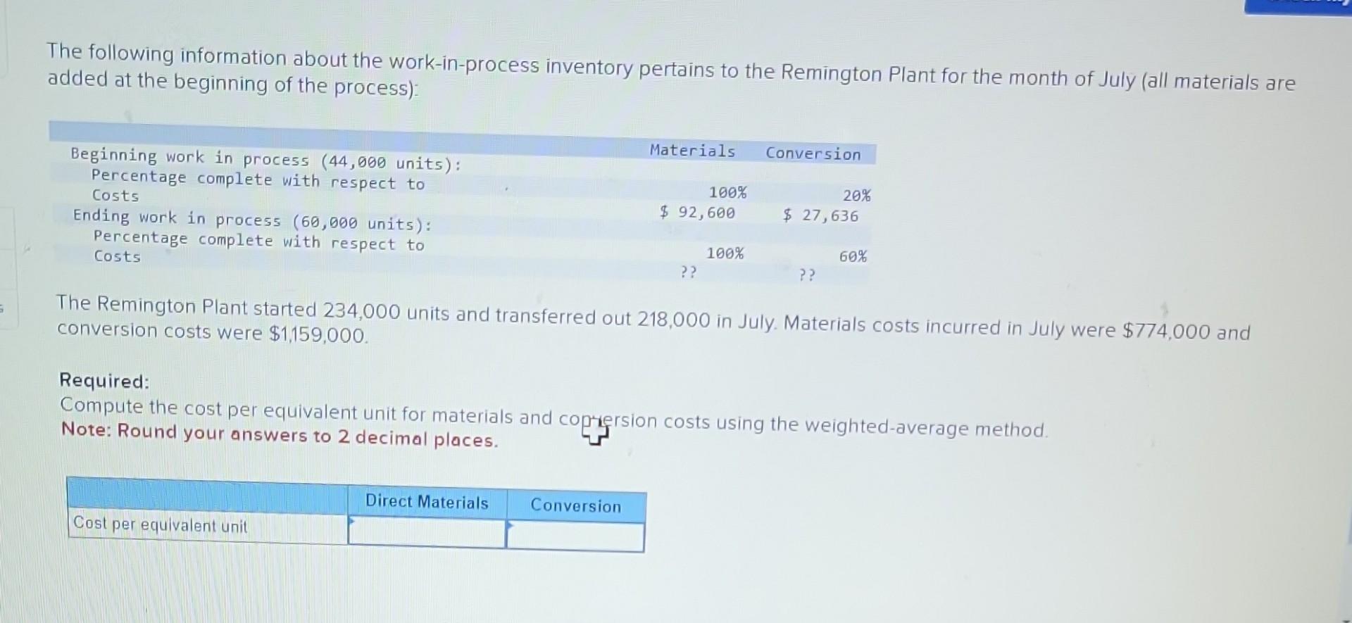 Solved The following information about the work-in-process | Chegg.com