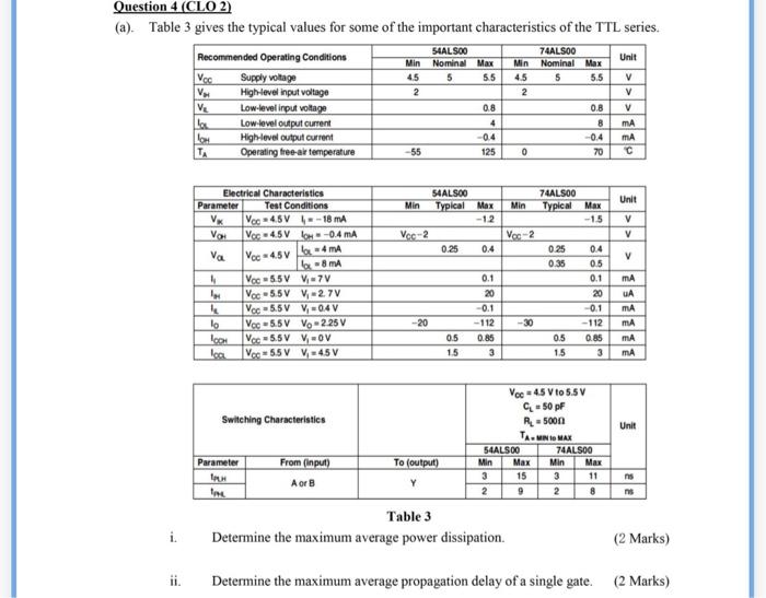 Solved Question 4 (CLO2) (a). Table 3 gives the typical | Chegg.com