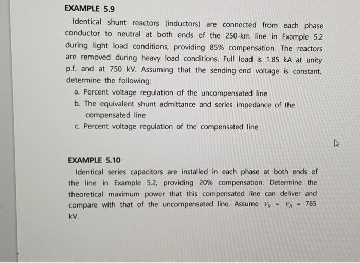 Solved EXAMPLE 5.9 Identical shunt reactors (inductors) are | Chegg.com