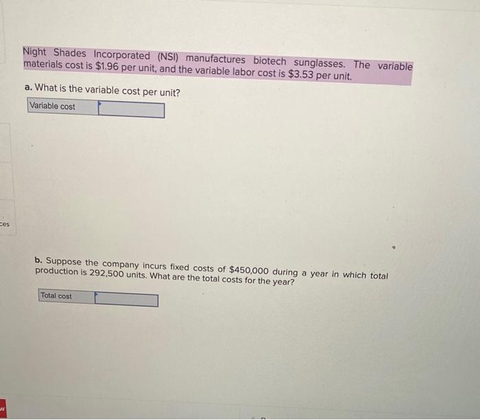 Solved Night Shades Incorporated (NSI) manufactures biotech | Chegg.com