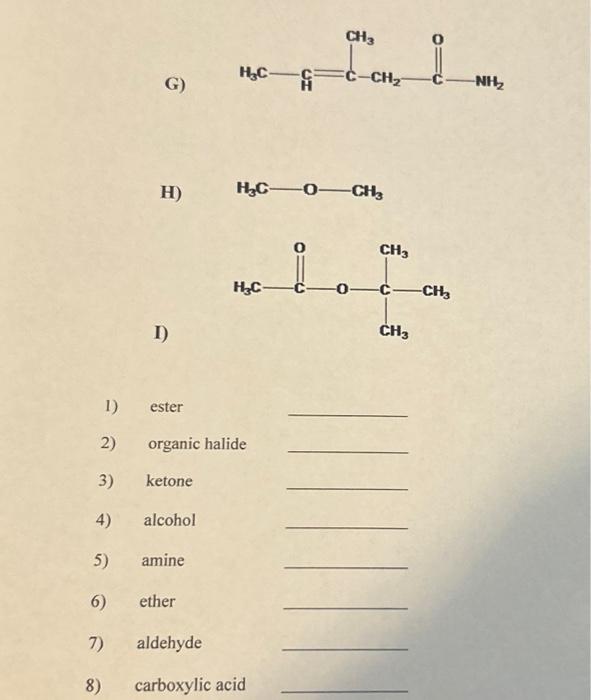 Solved 3) Match the name of the functional group with its | Chegg.com