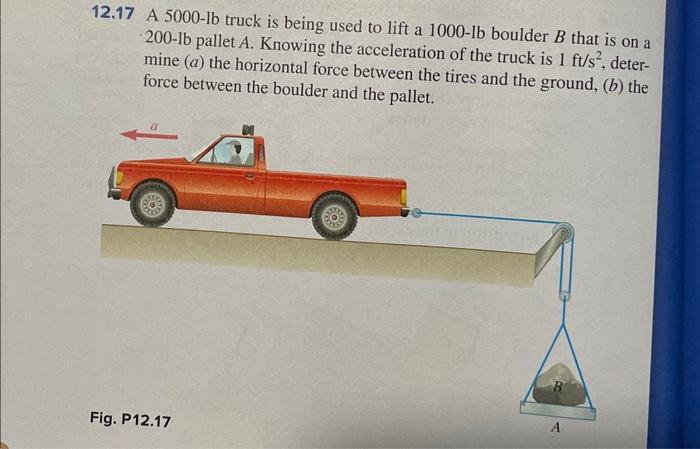 Solved 12.17 A 5000 -lb truck is being used to lift a 1000 | Chegg.com