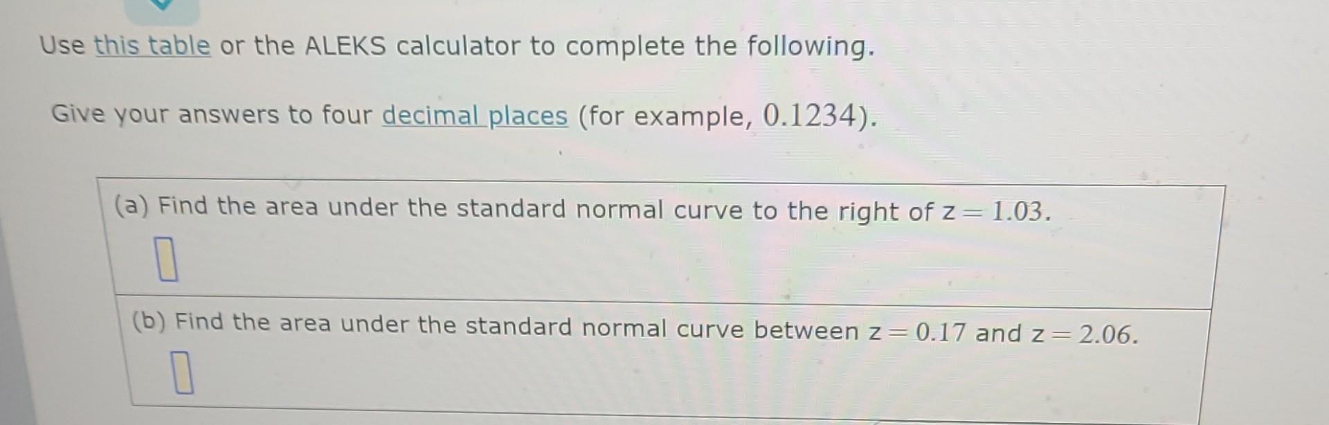 Solved Use this table or the ALEKS calculator to complete | Chegg.com