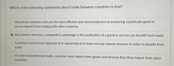 Solved Which of the following statements about trade between | Chegg.com