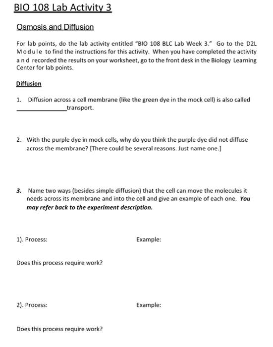 Solved BIO 108 Lab Activity 3 Osmosis and Diffusion For lab | Chegg.com