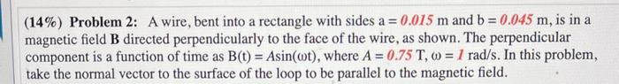 Solved (14\%) Problem 2: A wire, bent into a rectangle with | Chegg.com