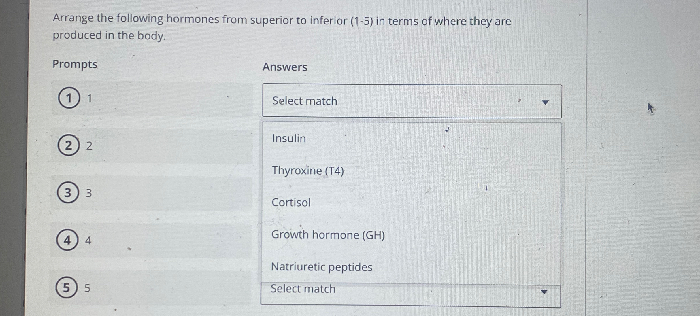 Solved Arrange the following hormones from superior to | Chegg.com
