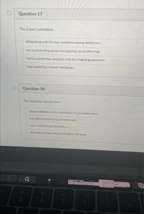 Question 17 The Creel Committee whipped up | Chegg.com