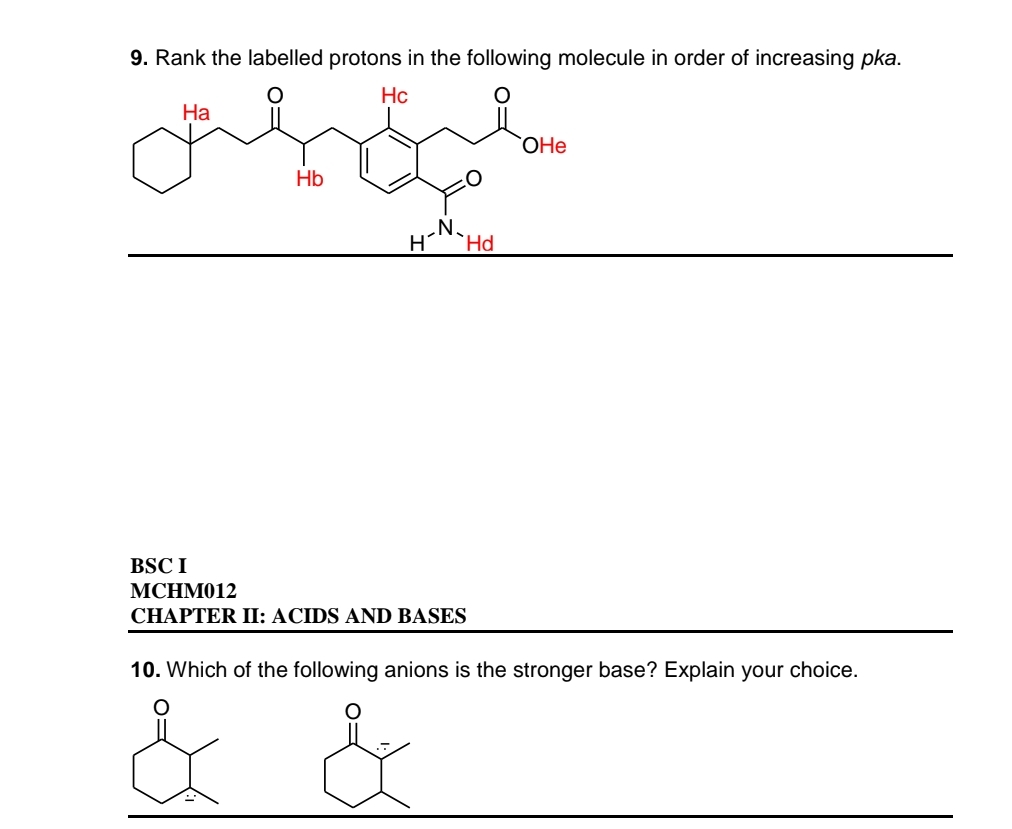 Solved Rank the labelled protons in the following molecule | Chegg.com