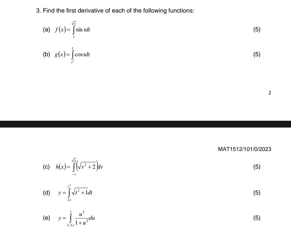 3. Find the first derivative of each of the following | Chegg.com
