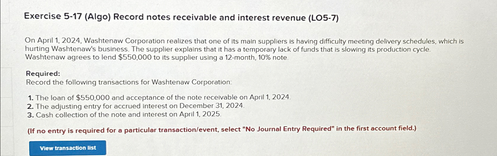 Solved Exercise 5-17 (Algo) Record notes receivable and | Chegg.com Solved Exercise 5-17 (Algo) Record notes receivable and | Chegg.com