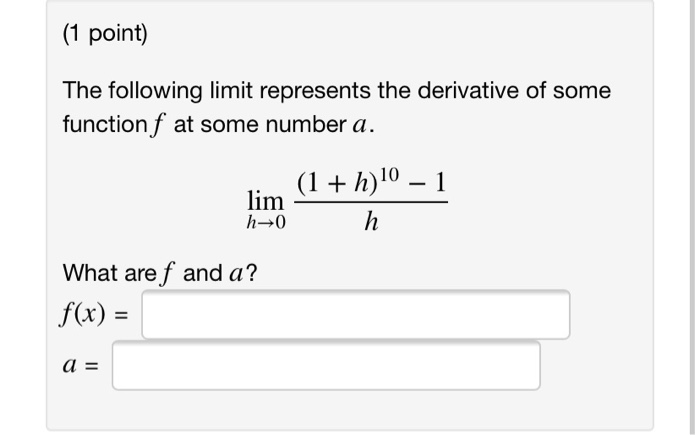 Solved (1 point) The following limit represents the | Chegg.com