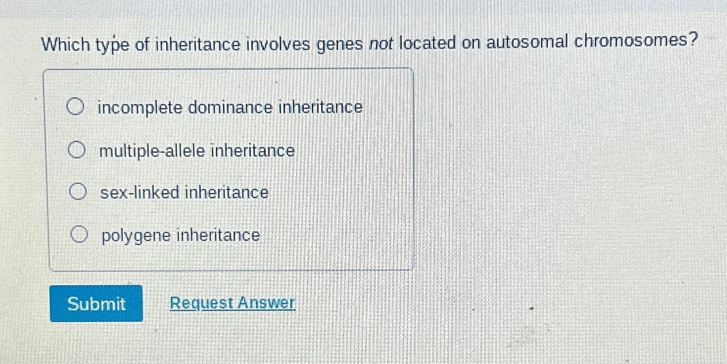 Solved Which type of inheritance involves genes not located | Chegg.com