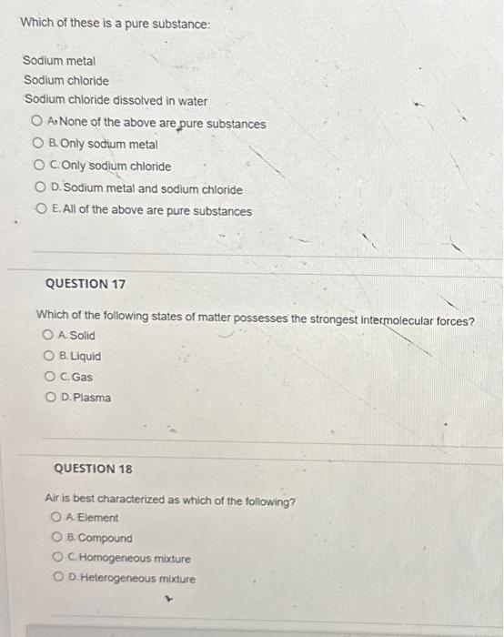 Solved Which of these is a pure substance: Sodium metal | Chegg.com