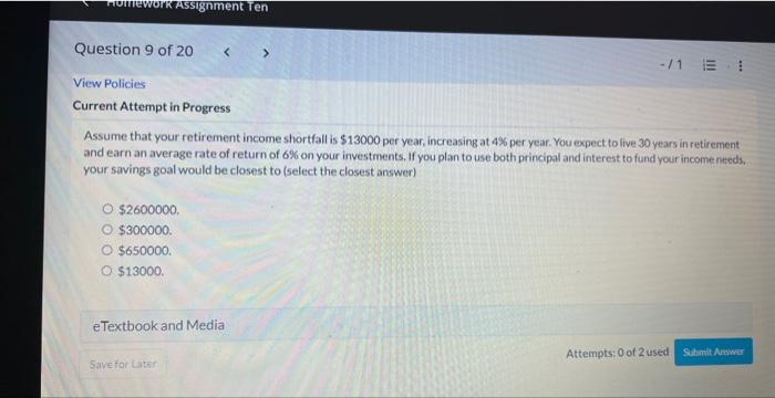 Solved Assume that your retirement income shortfall is | Chegg.com