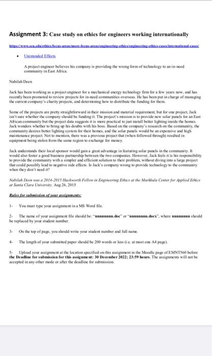 Solved Assignment 3: Case study on ethics for engineers | Chegg.com