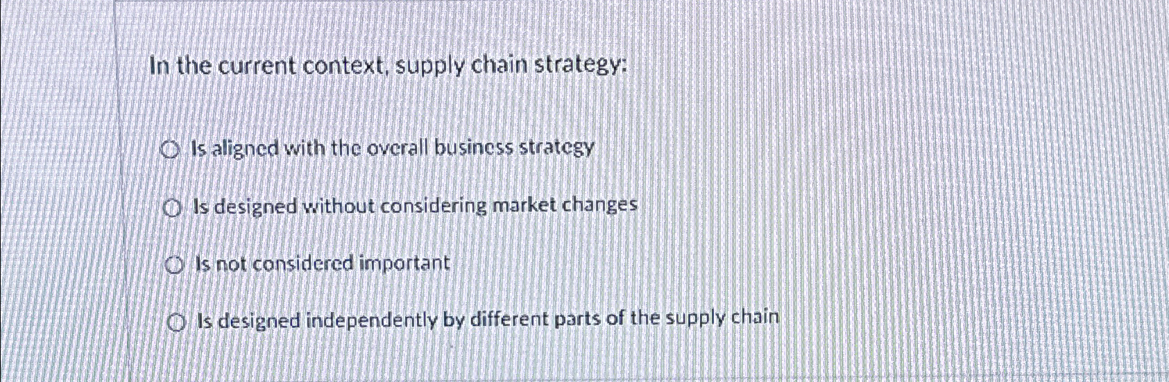 Solved In the current context, supply chain strategy:Is | Chegg.com