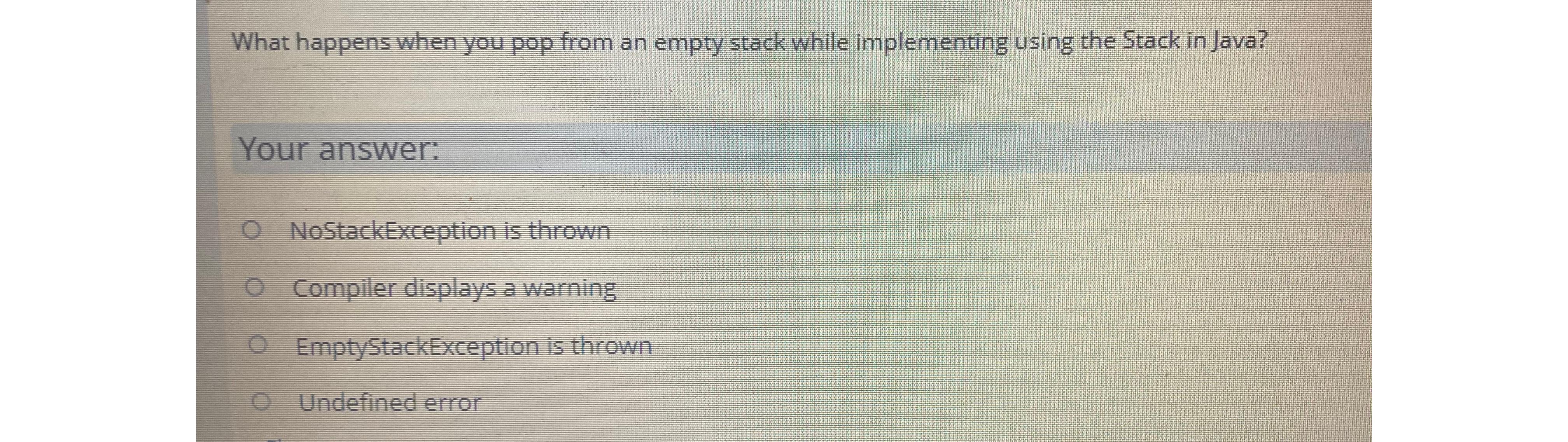 Solved What happens when you pop from an empty stack while | Chegg.com