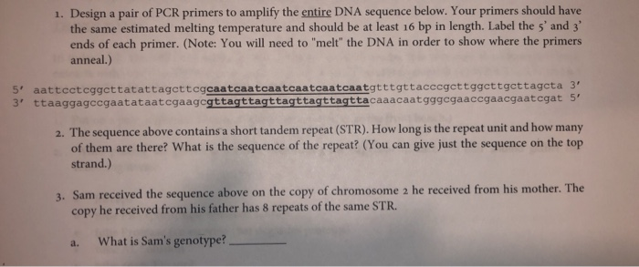 Solved 1. Design a pair of PCR primers to amplify the entire | Chegg.com