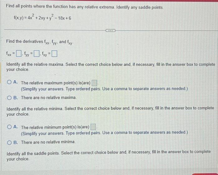 Solved Find all points where the function has any relative | Chegg.com