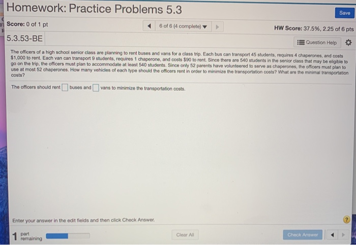 Solved Homework Practice Problems 5 3 Save Score 0 Of 1 Pt