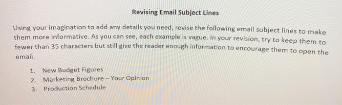 Solved Revising Email Subject Lines Using your imagination | Chegg.com