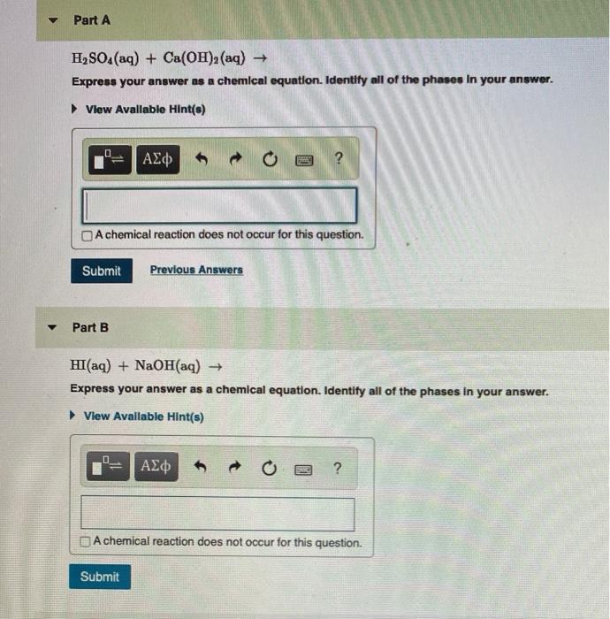 Solved Part A H2SO4(aq) + Ca(OH)2(aq) + Express your answer | Chegg.com