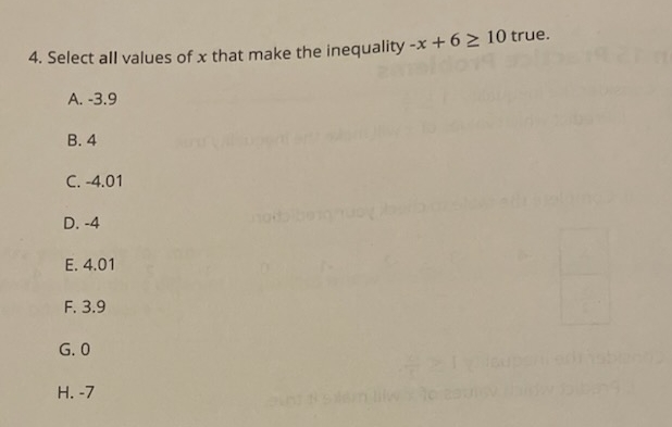 Solved Select all values of x ﻿that make the inequality | Chegg.com