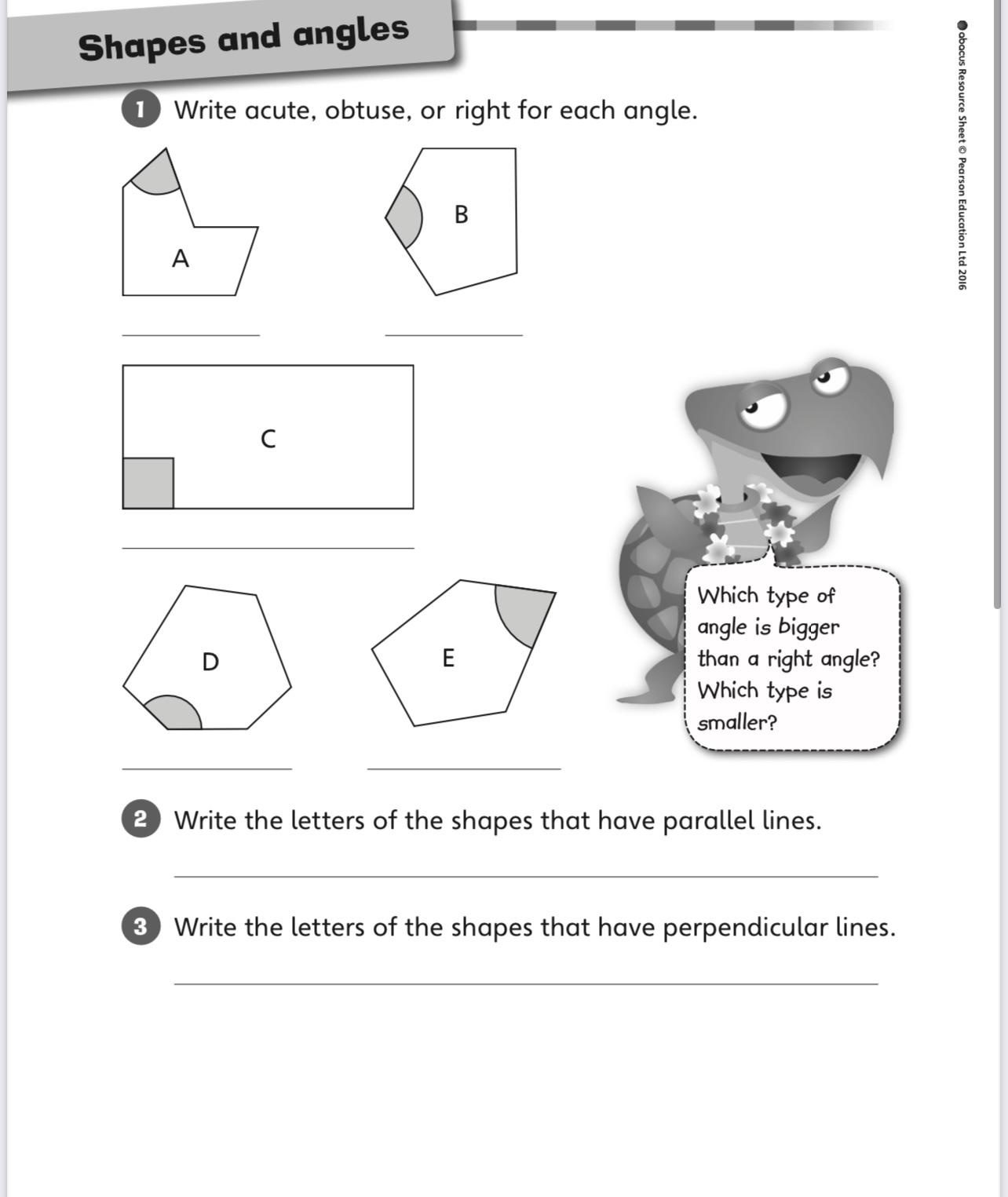 Solved Shapes and angles(1) ﻿Write acute, obtuse, or right | Chegg.com
