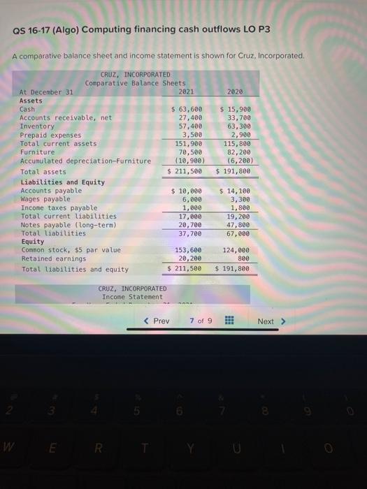 Solved QS 16-17 (Algo) Computing financing cash outflows LO | Chegg.com