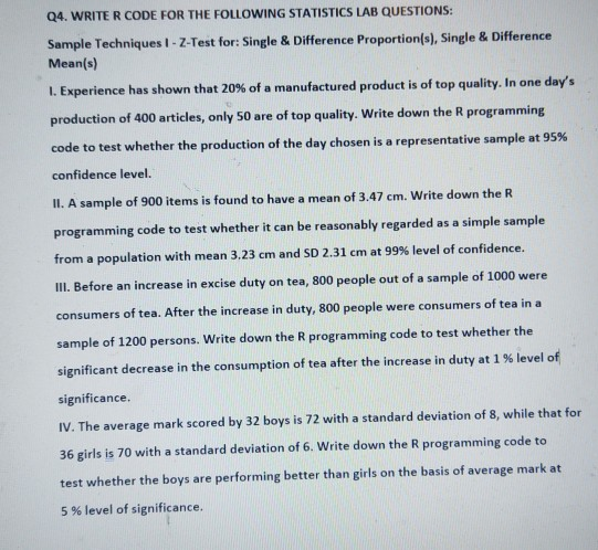 Solved Q4. WRITER CODE FOR THE FOLLOWING STATISTICS LAB | Chegg.com