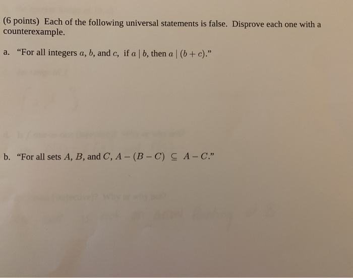 Solved (6 points) Each of the following universal statements | Chegg.com
