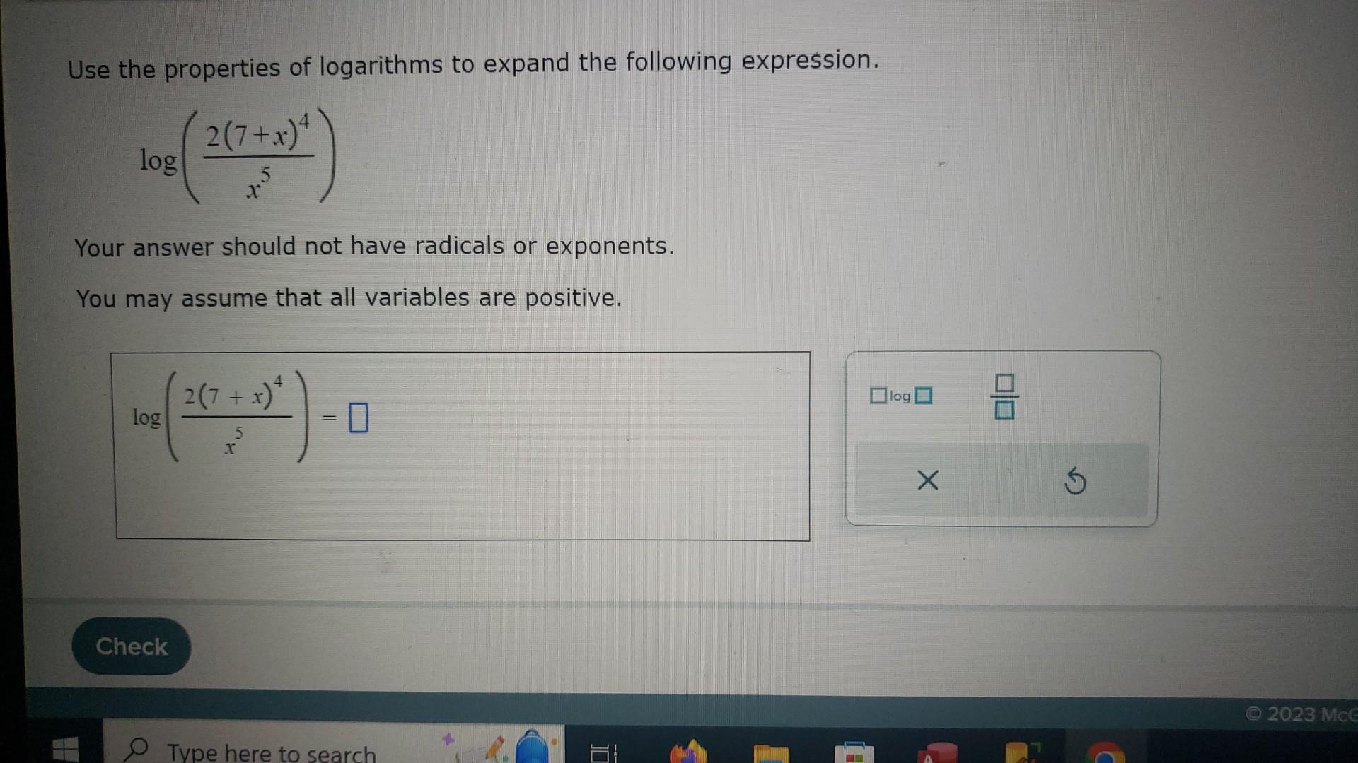 Solved Use the properties of logarithms to expand the | Chegg.com