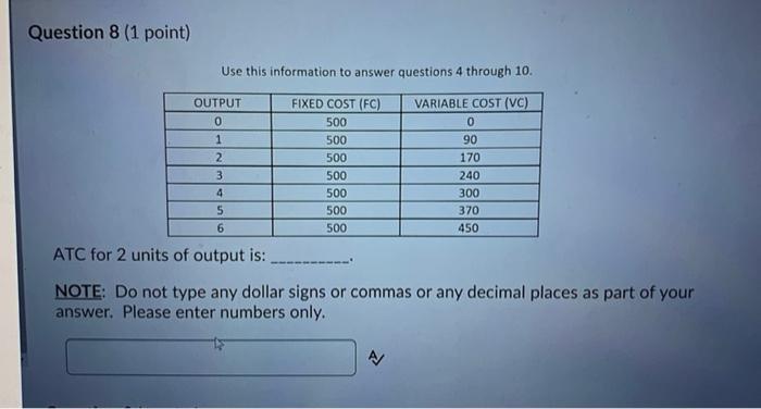 Solved Question 8 (1 point) Use this information to answer | Chegg.com