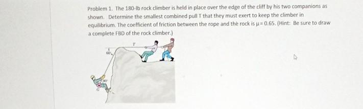 Solved Problem 1. The 180-1b rock climber is held in place | Chegg.com