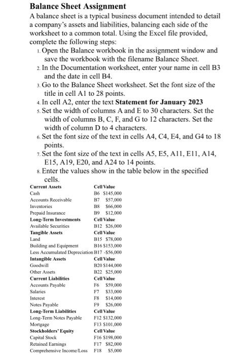 Solved Balance Sheet Assignment A balance sheet is a typical | Chegg.com