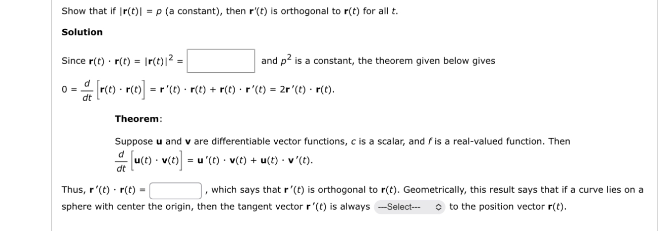 Solved Show that if |r(t)|=p (a constant), ﻿then r'(t) ﻿is | Chegg.com