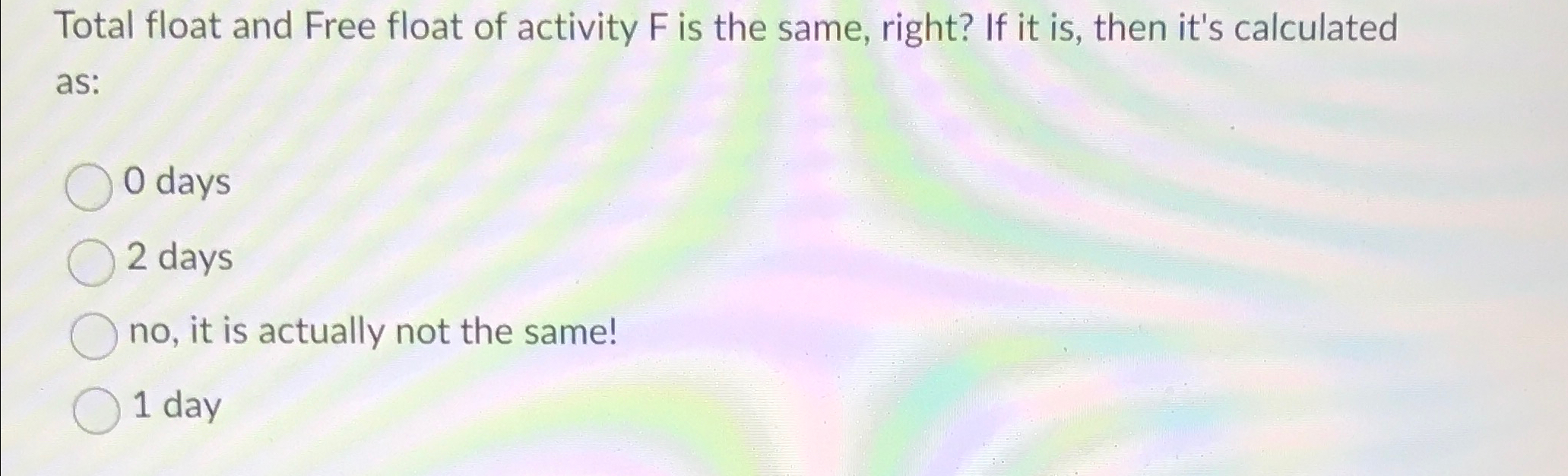 Solved Total float and Free float of activity F ﻿is the | Chegg.com