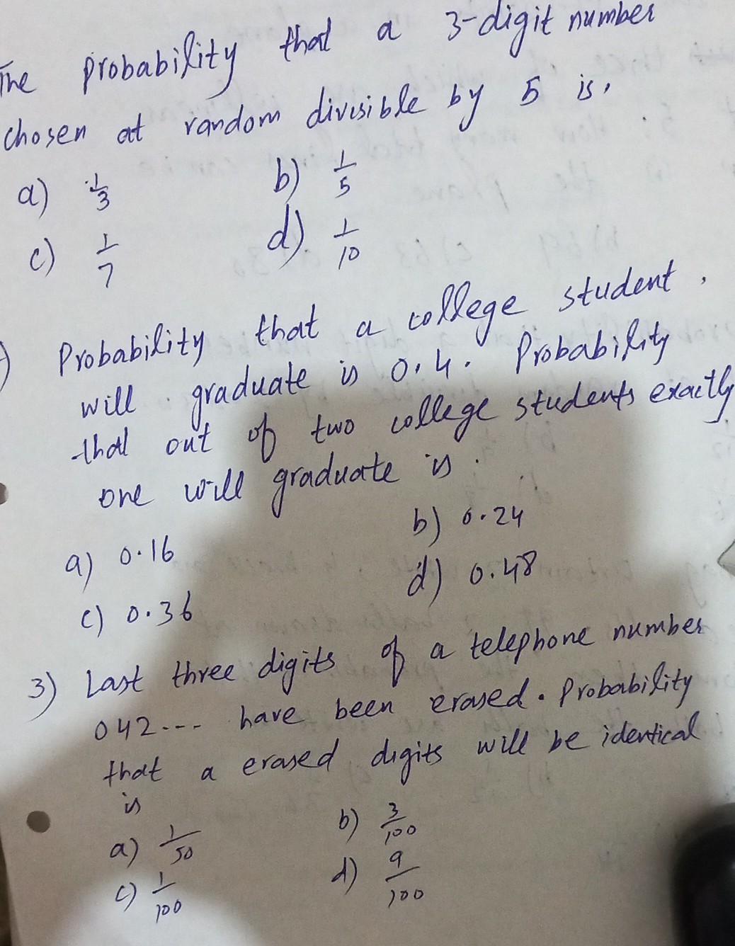Solved The probability that a 3-digit number chosen at | Chegg.com