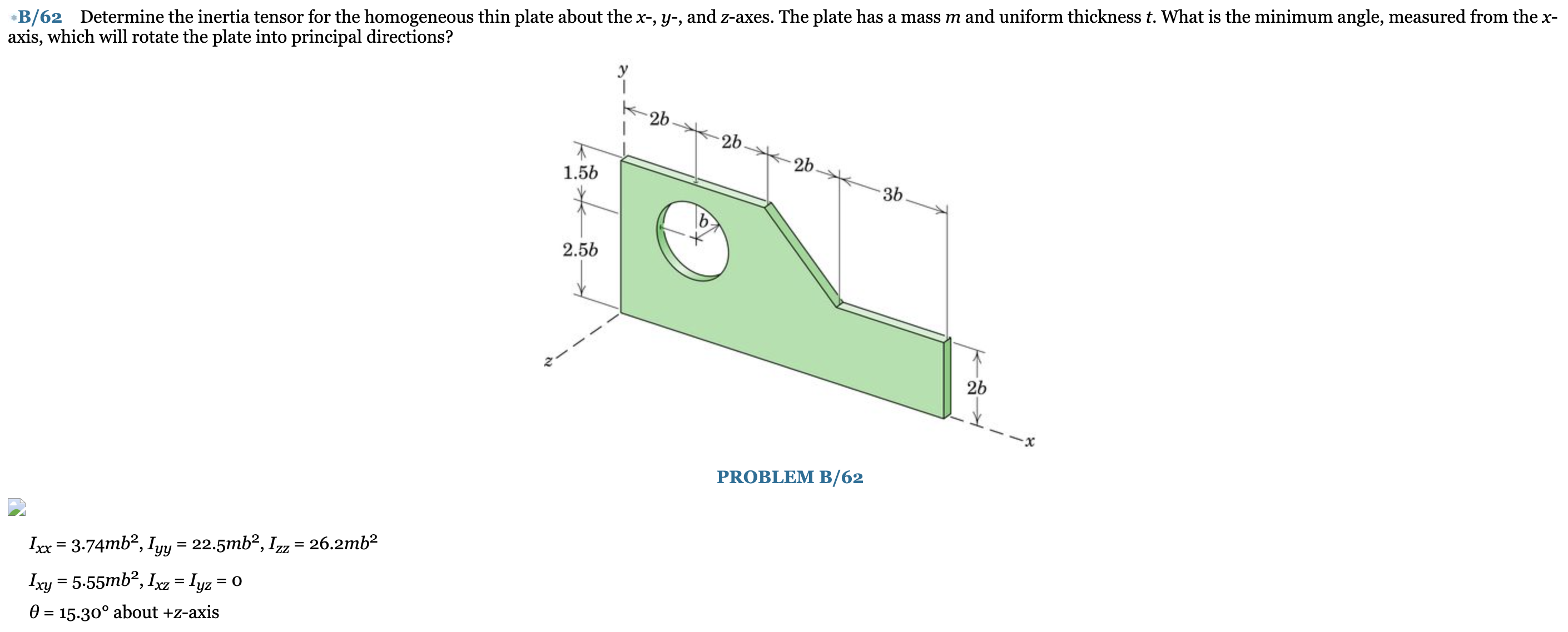 Solved *B62 ﻿Determine the inertia tensor for the | Chegg.com