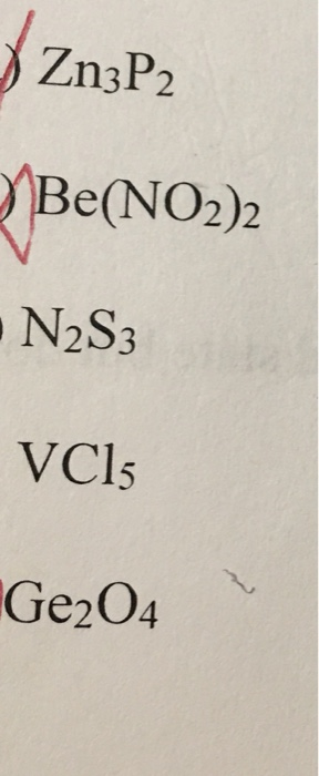 Solved > Zn3P2 Be(NO2) N2S3 VC15 Ge2O4 | Chegg.com