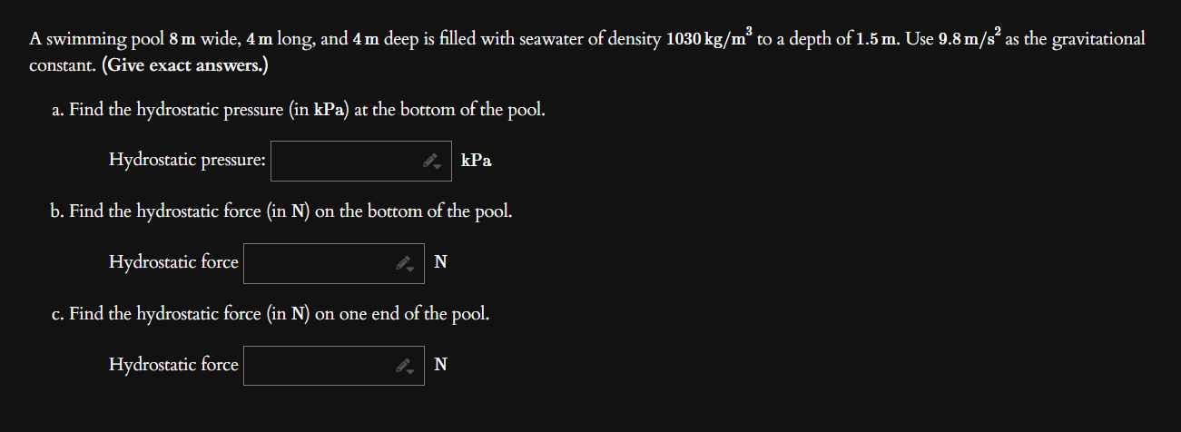 Solved A swimming pool 8m ﻿wide, 4m ﻿long, and 4m ﻿deep is | Chegg.com