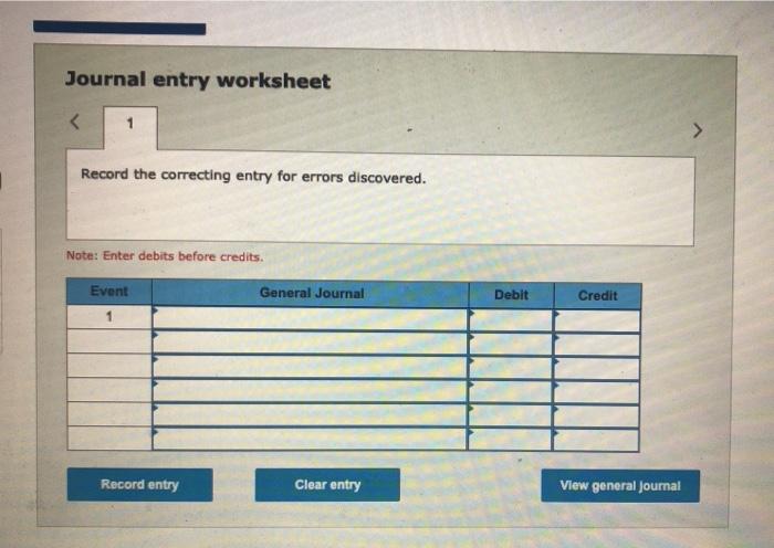 Solved Journal entry worksheet Record the correcting | Chegg.com